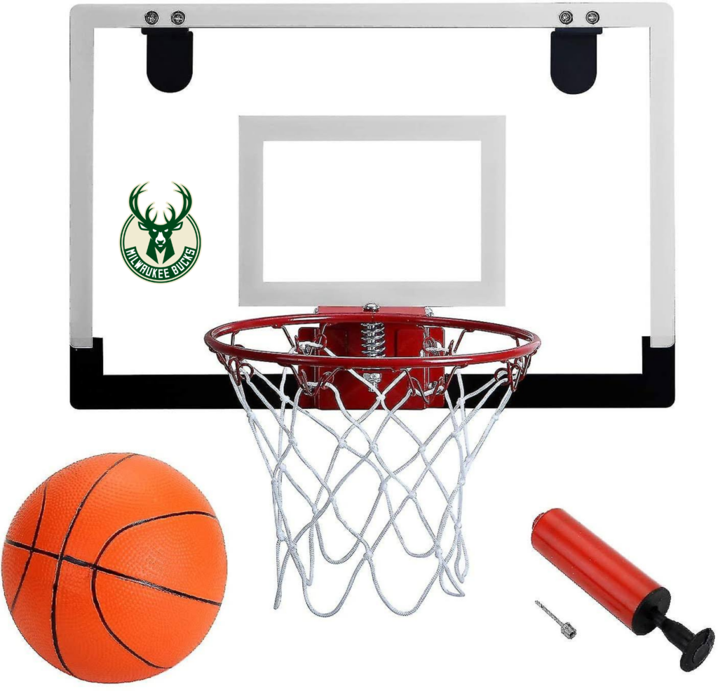 Milwaukee Bucks Mini Basketball Plade med Dunkekurv og Bold